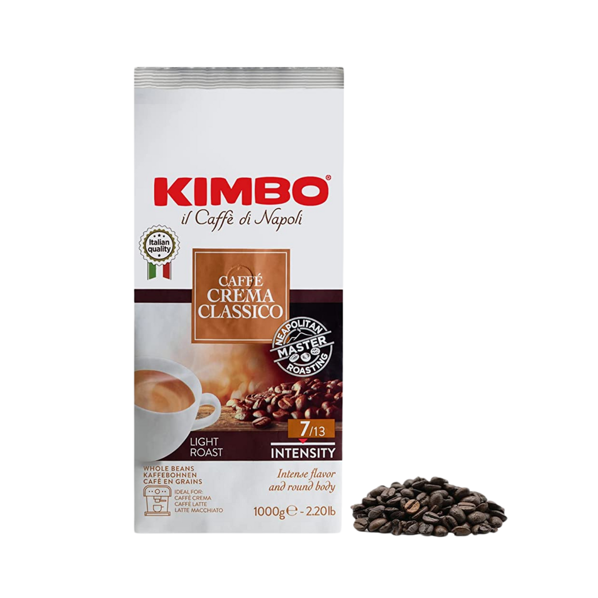 KIMBO - Crema Classico Whole Bean Coffee - Light Roast with Dried ...