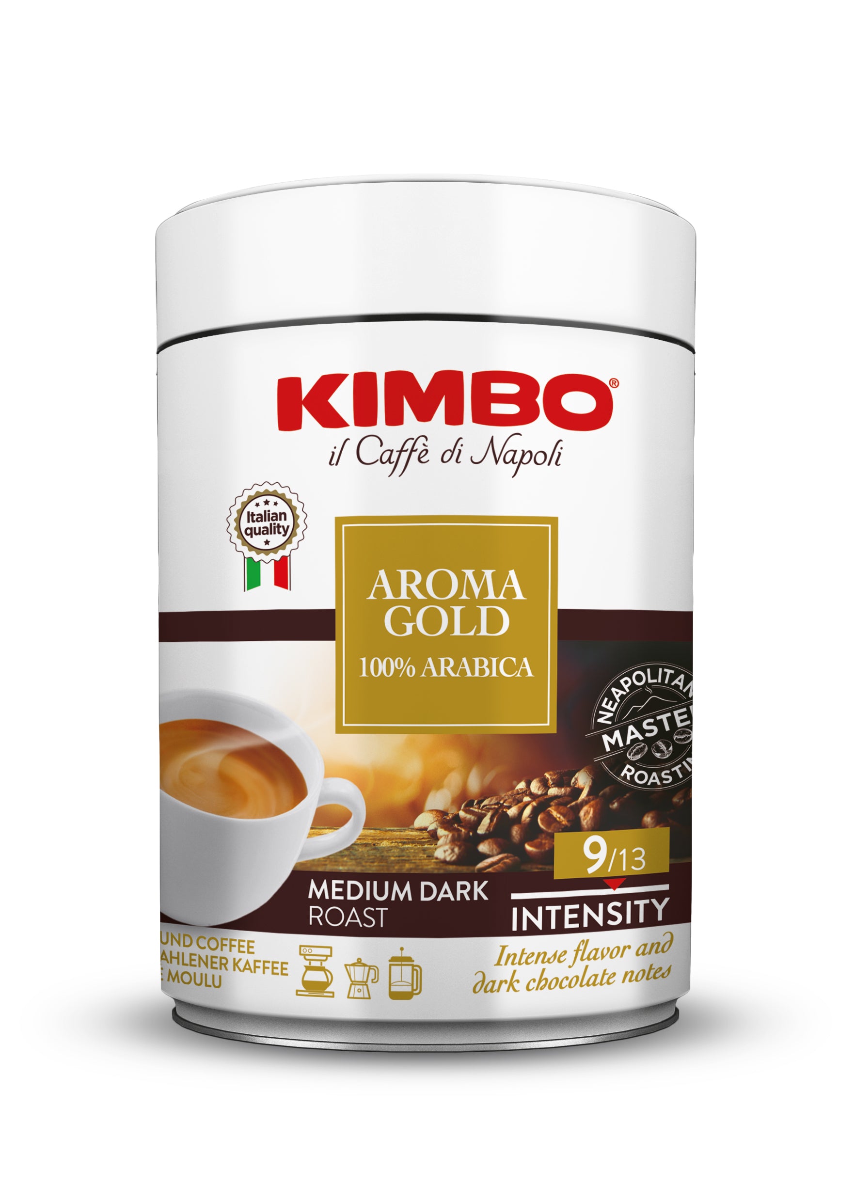 KIMBO AROMA GOLD 100% 8.8oz GRND TIN – Kimbo Coffee USA